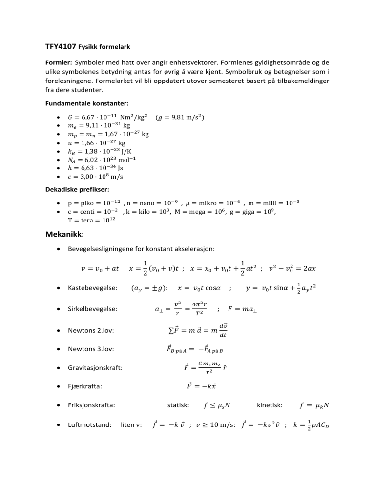 Physics Formulary: Mechanics, Oscillations, Waves