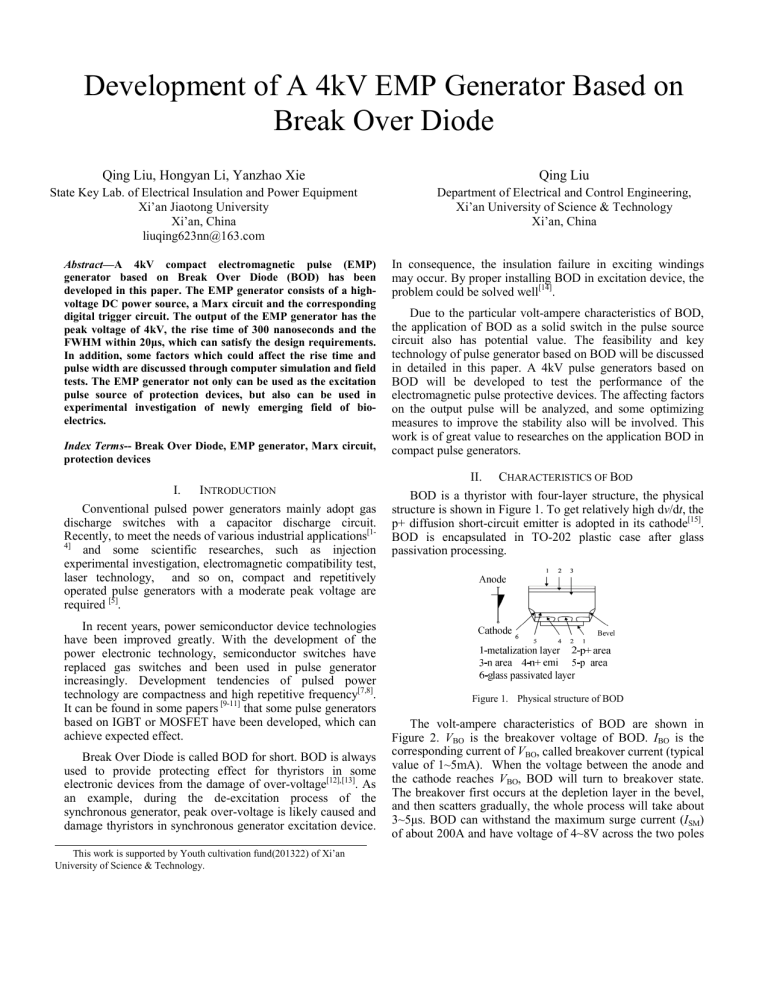 Development of 4kV EMP Generator Using Break Over Diode (BOD)