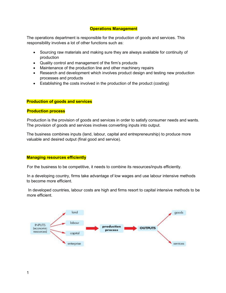 Operations Management: Production, Productivity, Inventory & Lean Methods