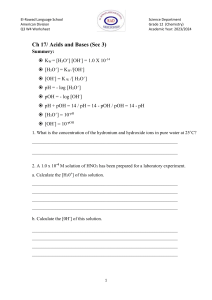 Acids & Bases Chemistry Review Worksheet | pH, Ka, Kw Calculations