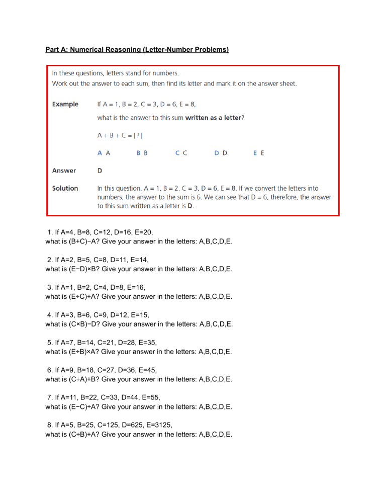 Numerical & Verbal Reasoning Worksheet