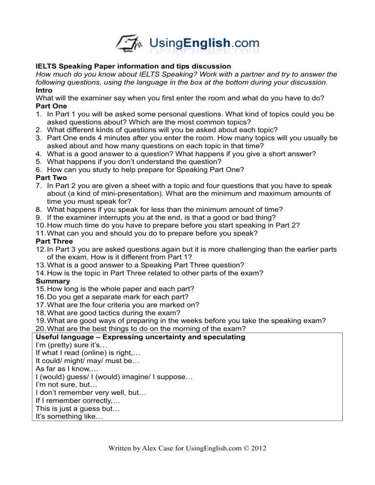 IELTS Speaking Discussion Guide: Tips & Questions