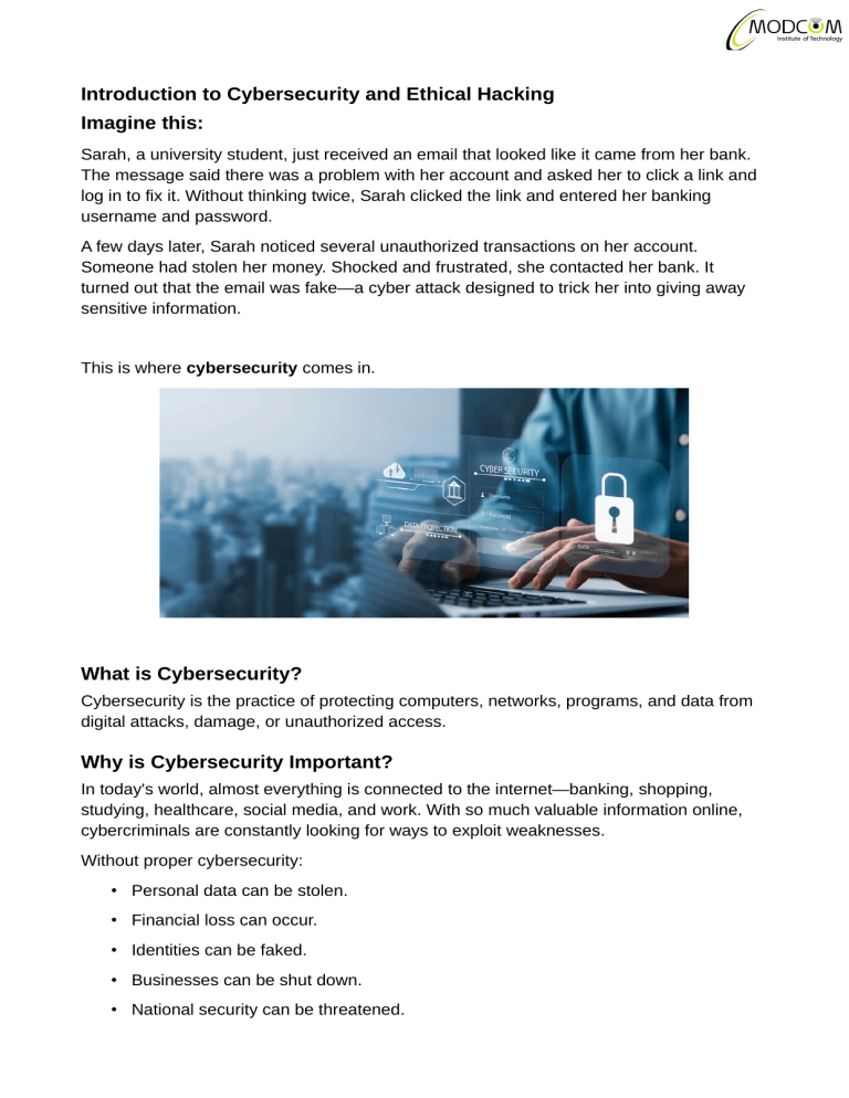 Introduction to Cybersecurity & Ethical Hacking: Attacks & Protection