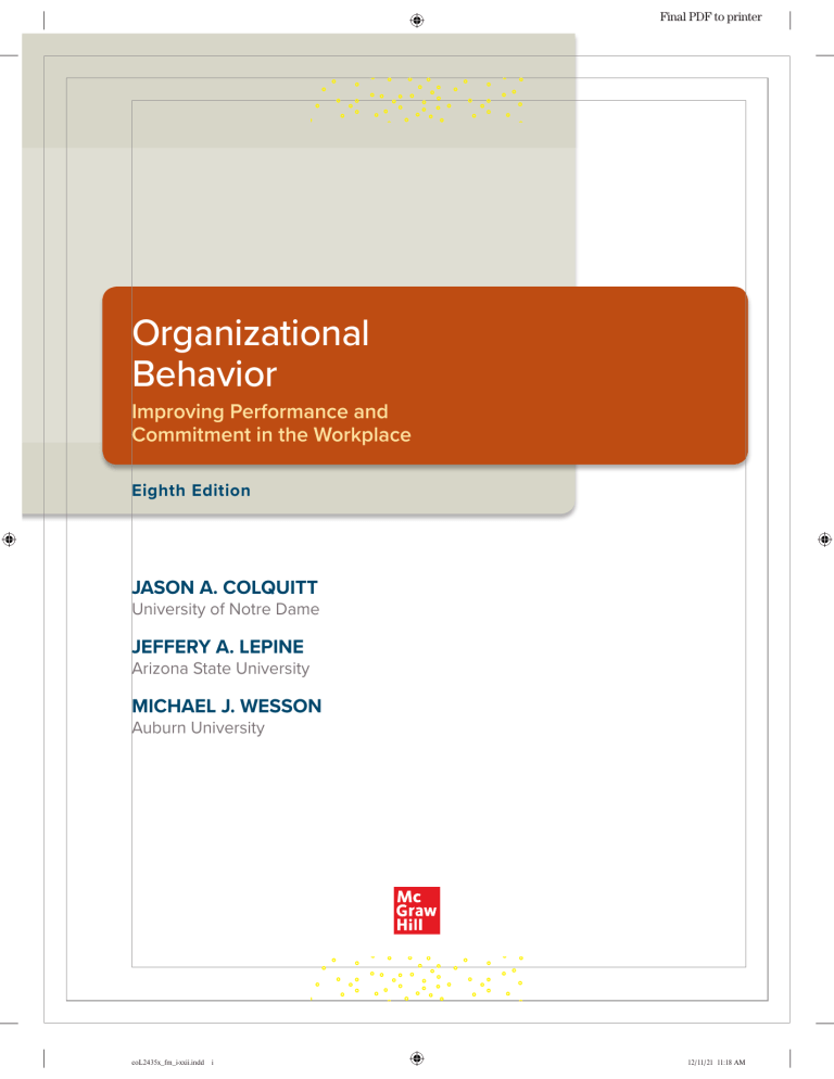 Organizational Behavior Textbook: Improving Performance & Commitment