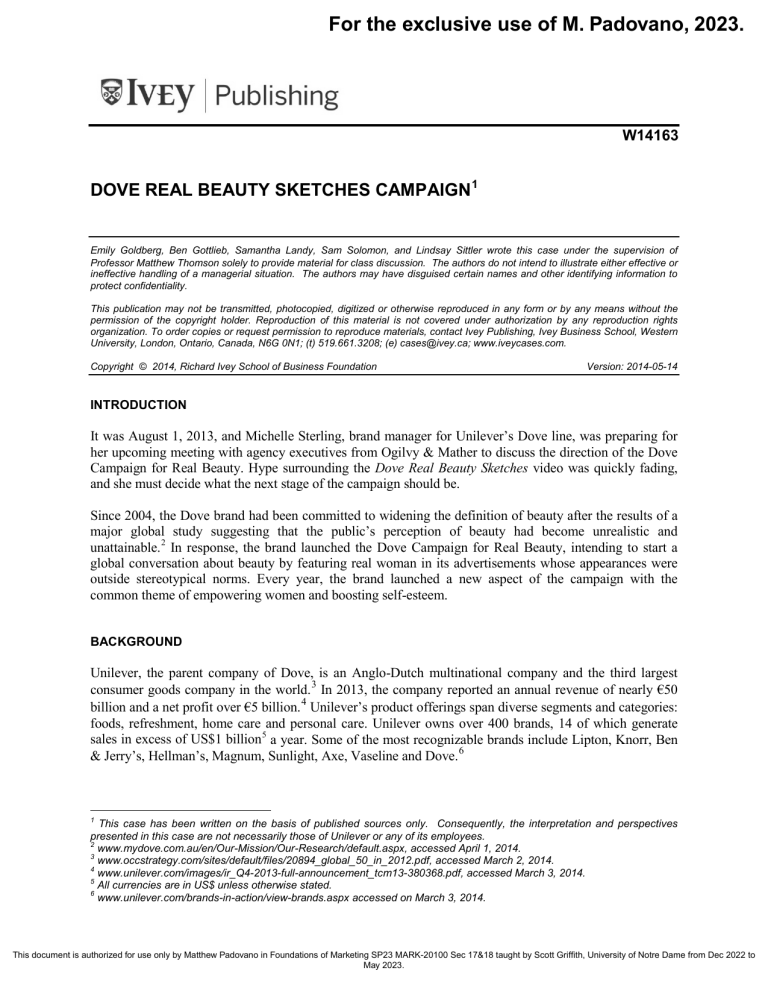 Dove Real Beauty Sketches Campaign: A Case Study