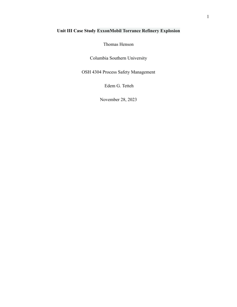 ExxonMobil Torrance Refinery Explosion Case Study