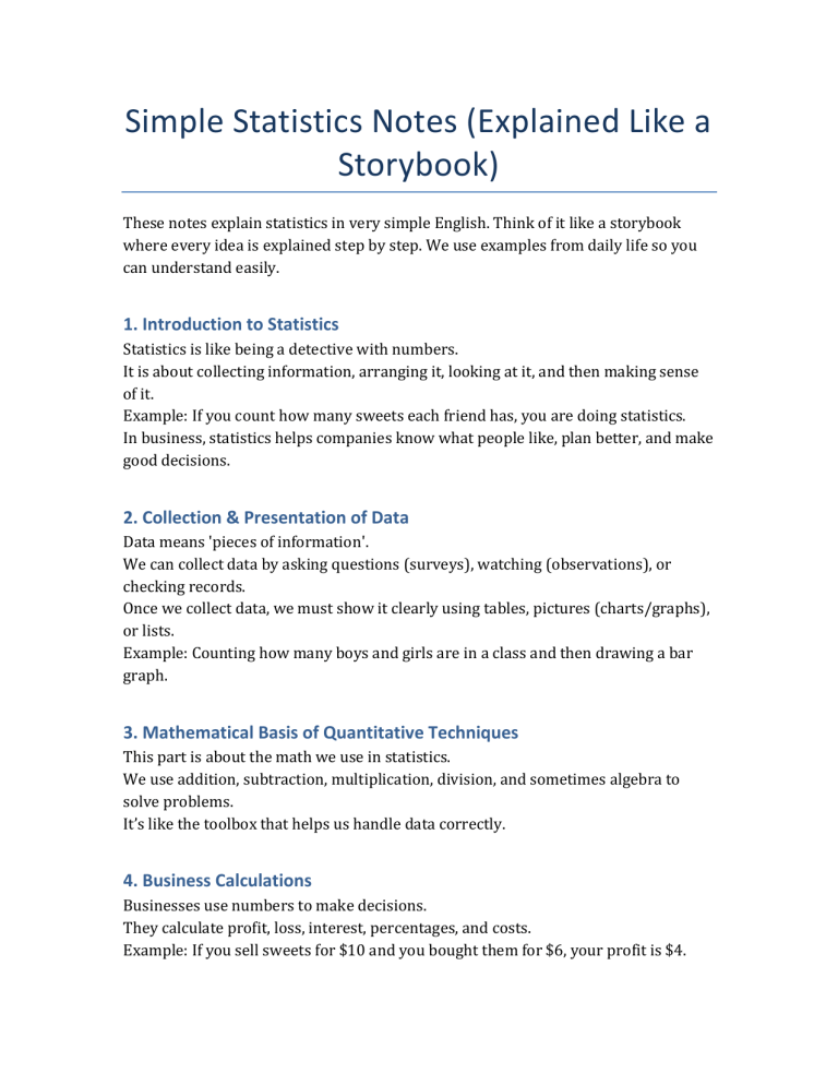 Simple Statistics Notes: Explained Like a Storybook for Beginners
