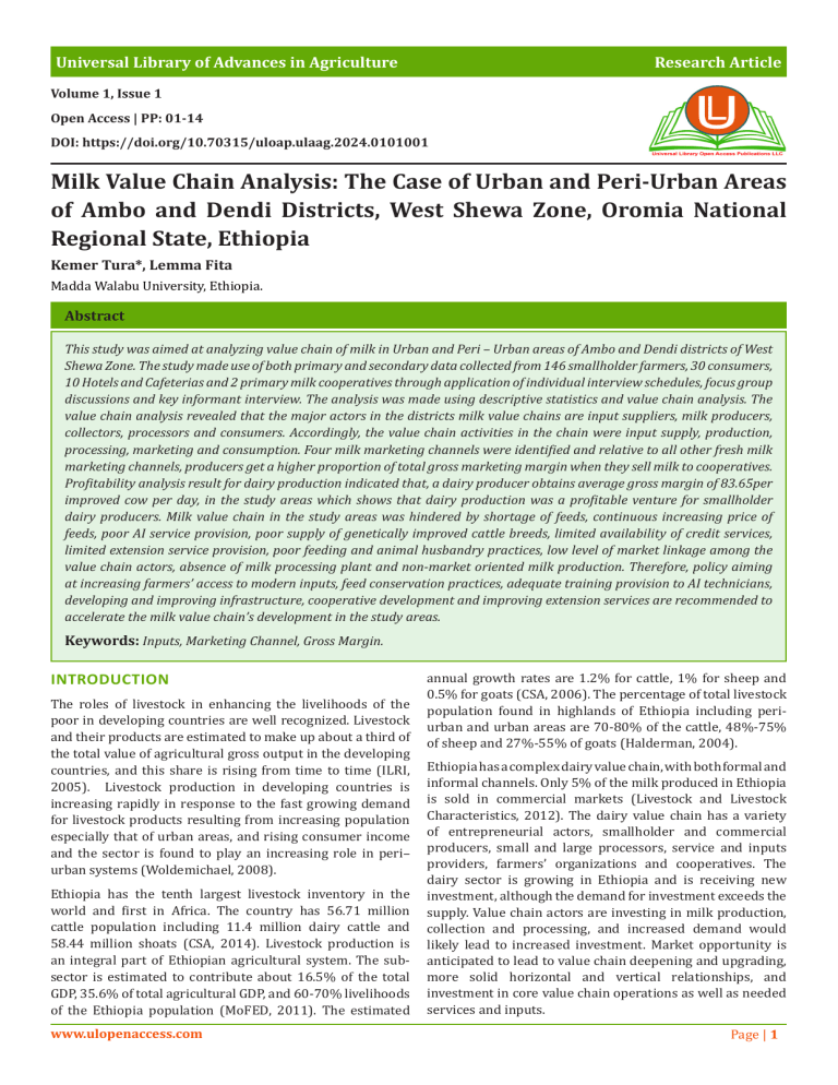 Milk Value Chain Analysis: Ambo & Dendi Districts, Ethiopia
