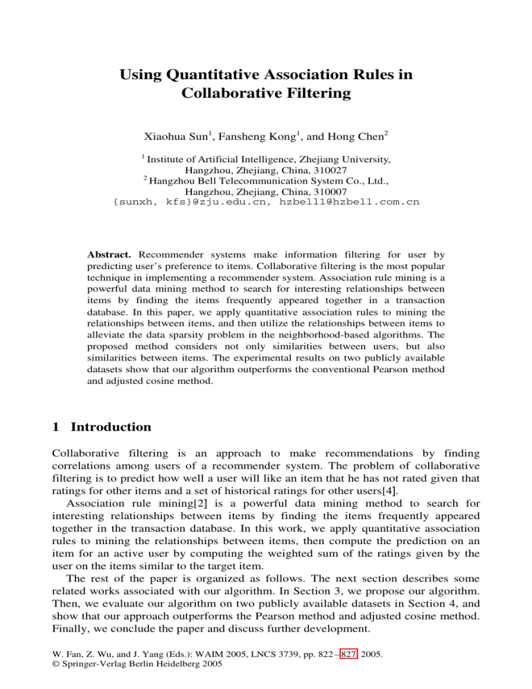Quantitative Association Rules in Collaborative Filtering