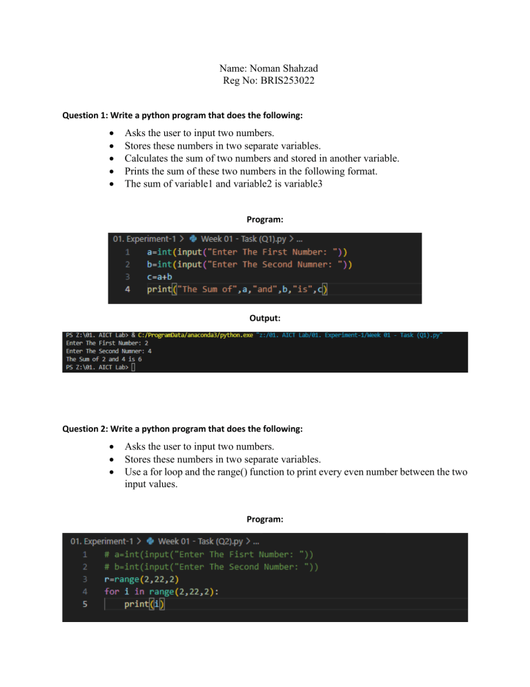Python Programming Exercises: Input, Variables, Loops, Range