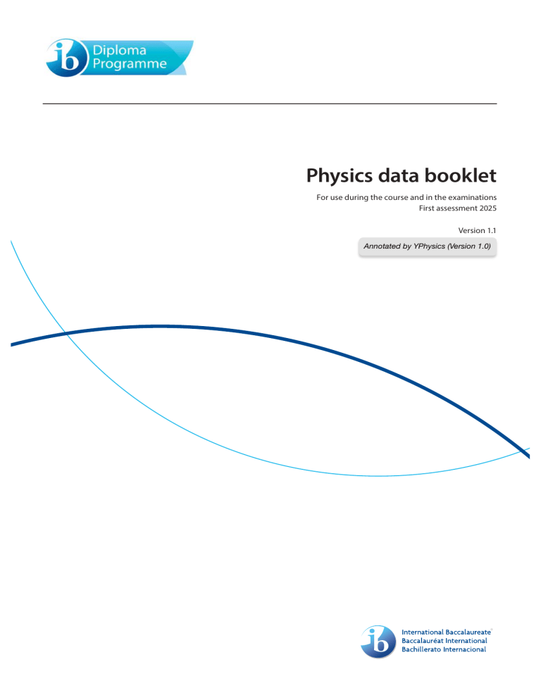 IB Diploma Physics Data Booklet 2025 - Formulas & Constants