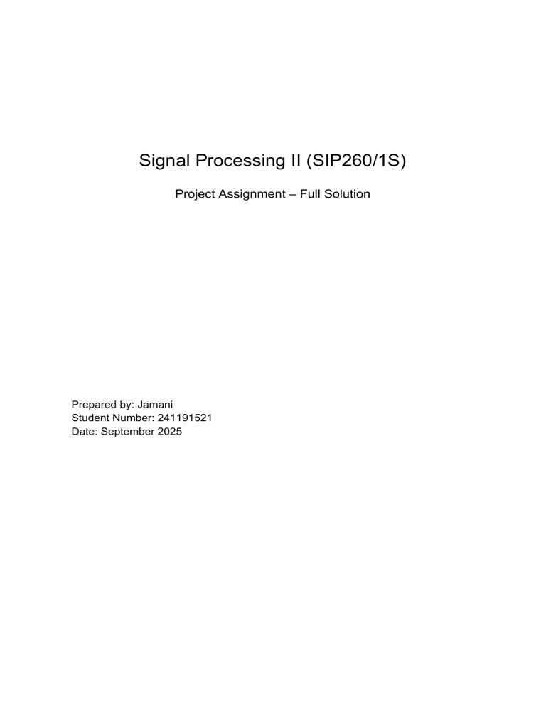 Signal Processing II Project Solution: RLC Circuit, Fourier & Laplace ...