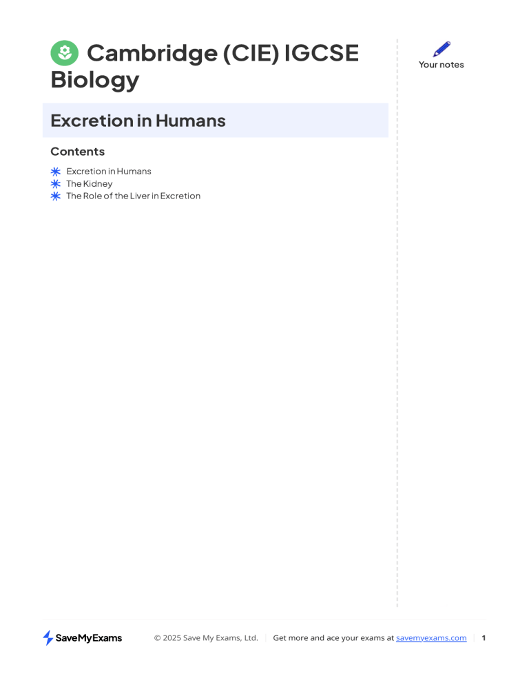 Excretion in Humans: CIE IGCSE Biology Study Notes