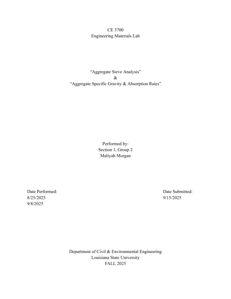 Aggregate Sieve Analysis & Specific Gravity Lab Report