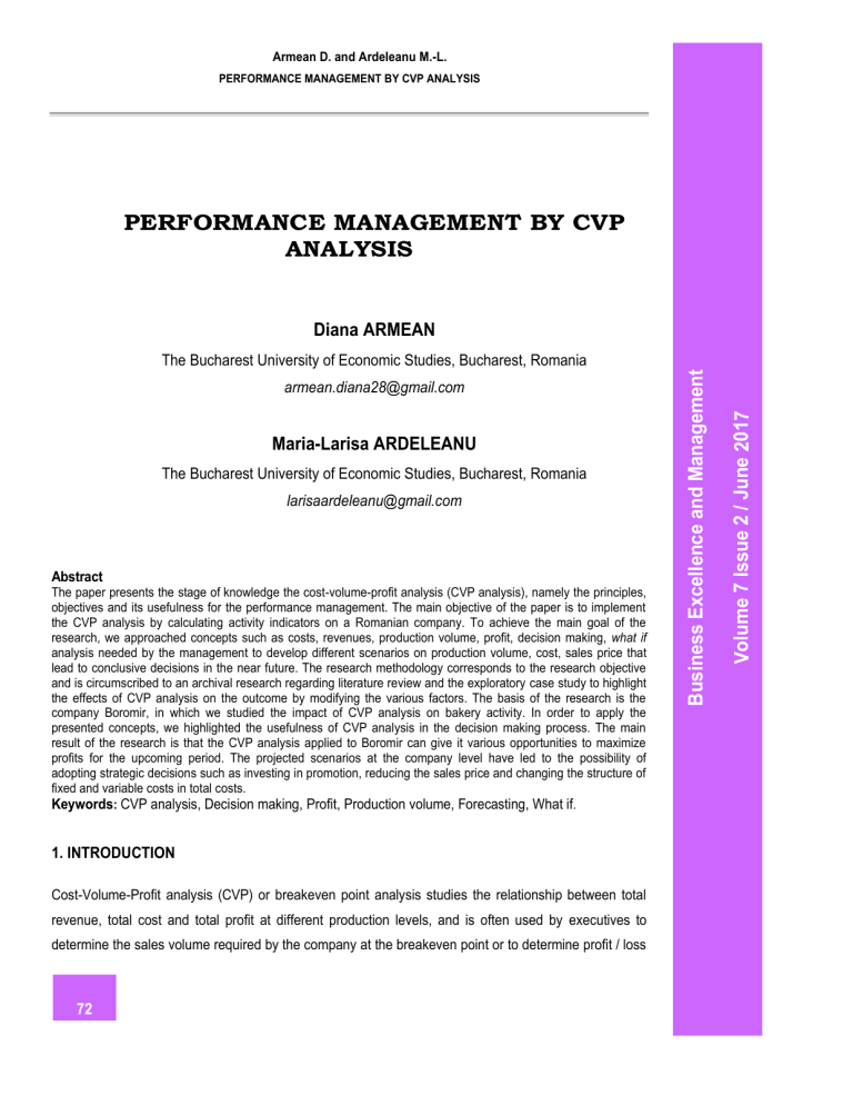CVP Analysis for Performance Management: A Case Study