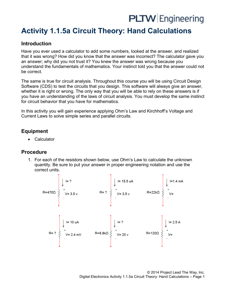 Circuit Theory Hand Calculations: Ohm's & Kirchhoff's Laws
