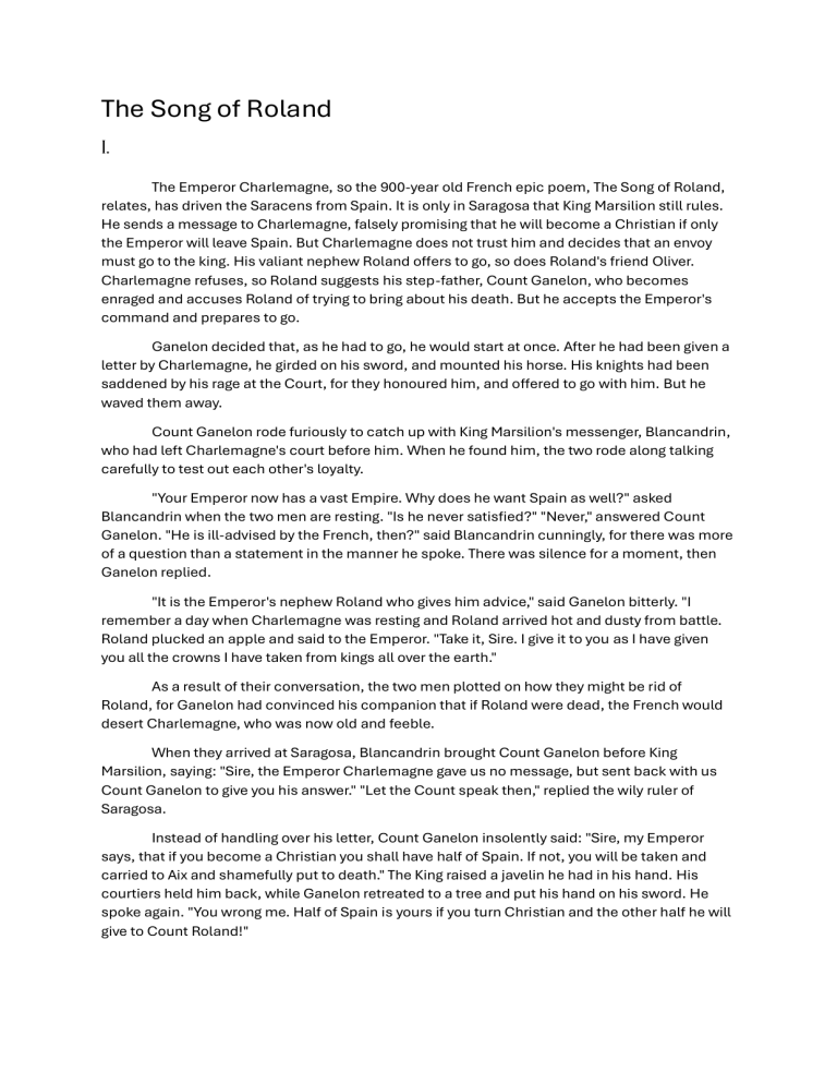 The Song of Roland Summary: Epic Poem Retelling