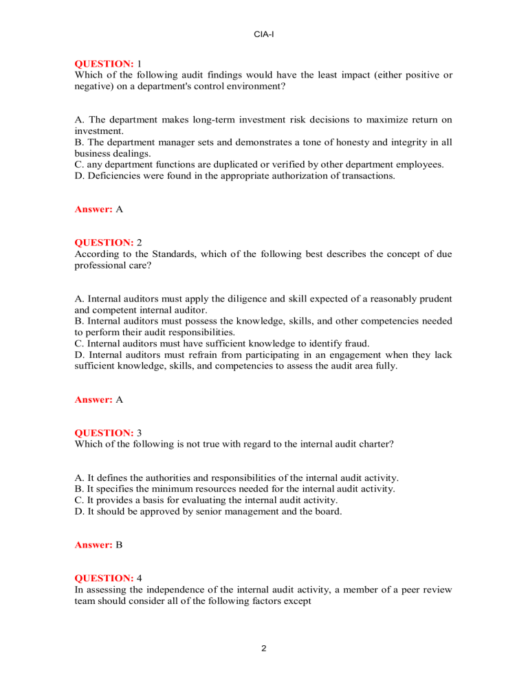 Internal Auditing Exam Questions - CIA Part 1