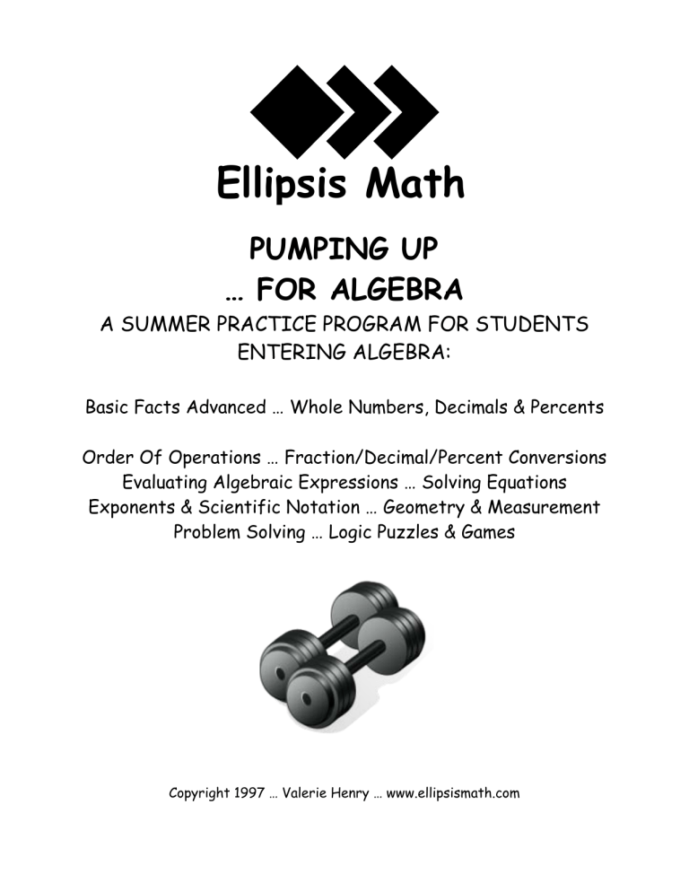 Algebra Summer Practice: Pumping Up for Algebra Workbook