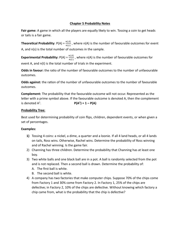 Chapter 5 Probability Notes: Concepts, Examples & Problem Solving