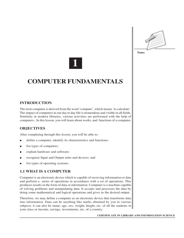 Computer Fundamentals: Intro to Computing Concepts