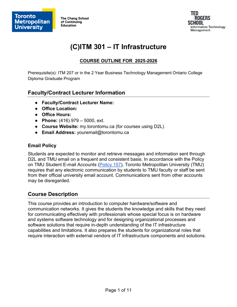 ITM 301 Course Outline: IT Infrastructure & Networking