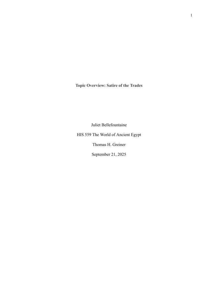 Satire of the Trades: Trade, Labor, and Class in Ancient Egypt
