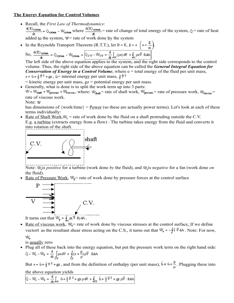 Energy Equation for Control Volumes: Thermodynamics & Fluid Mechanics