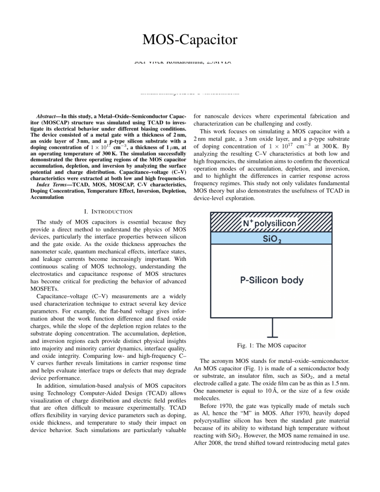 MOS-Capacitor Simulation & C-V Characteristics using TCAD