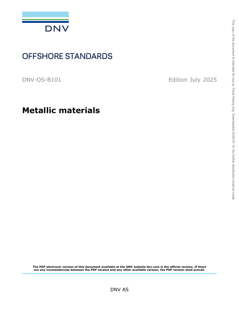 DNV-OS-B101: Metallic Materials Standard for Offshore Structures