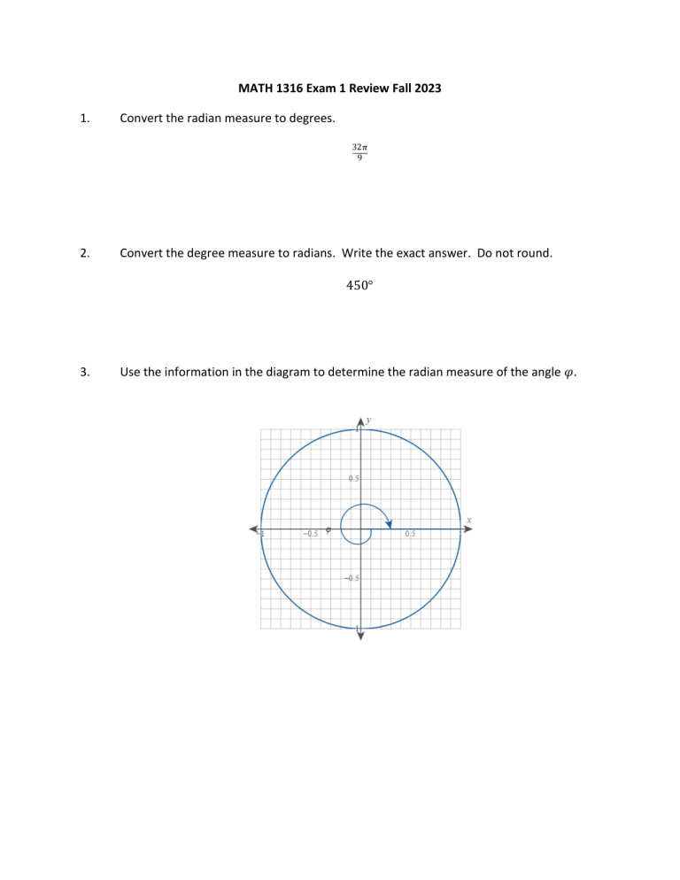 MATH 1316 Exam 1 Review: Trigonometry Problems
