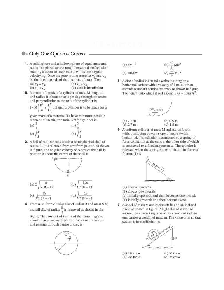 JEE Advanced Physics: Rotational Motion Multiple Choice Questions
