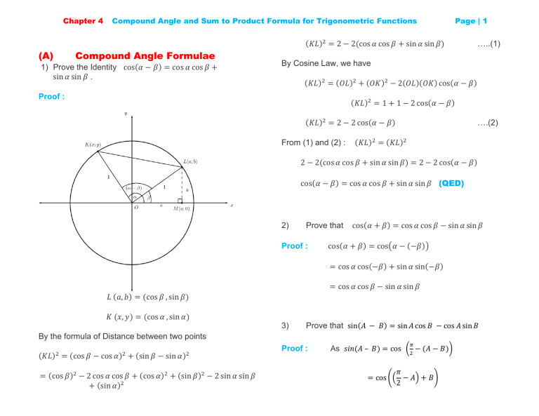 Compound Angle & Sum to Product Formulas for Trigonometric Functions