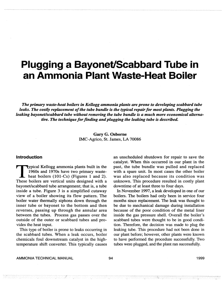 Plugging Bayonet/Scabbard Tubes in Ammonia Plant Waste-Heat Boilers