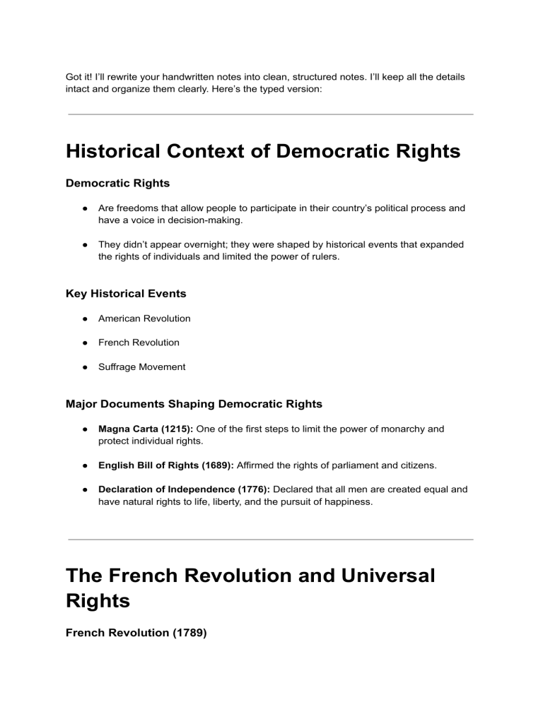Historical Context of Democratic Rights: Key Events & Documents