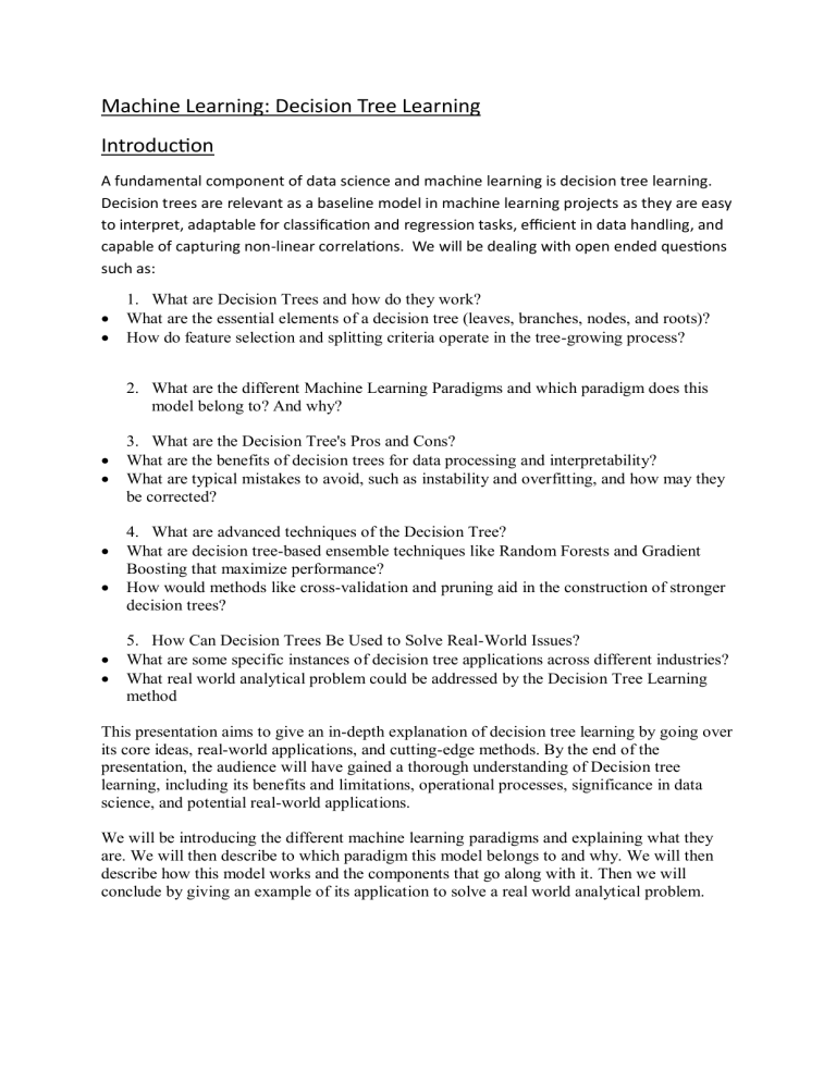 Machine Learning: Decision Tree Learning & ML Paradigms Guide