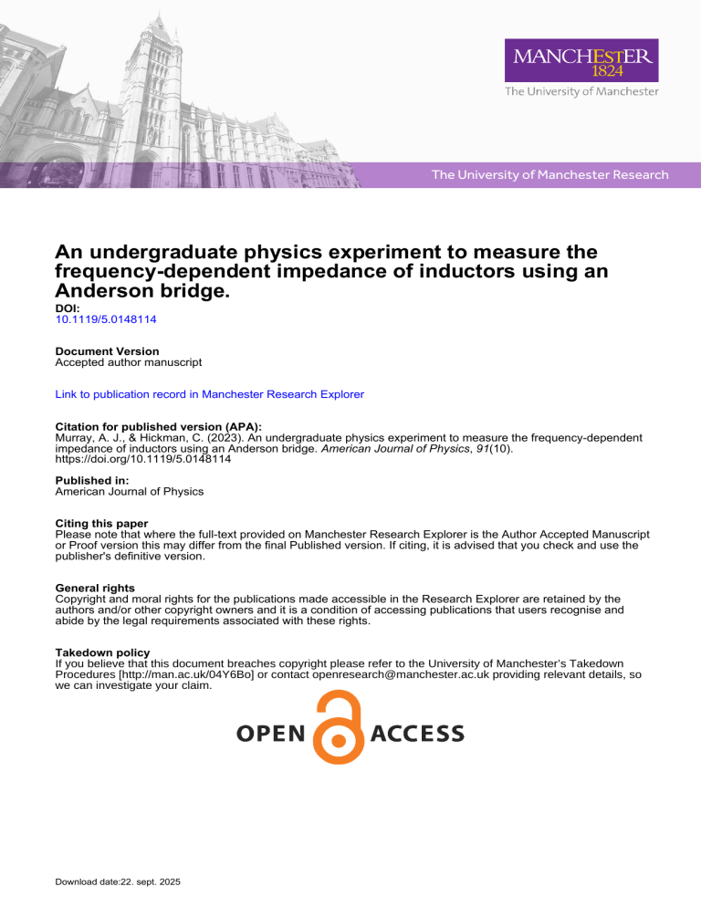 Undergraduate Physics Experiment: Inductor Impedance with Anderson Bridge