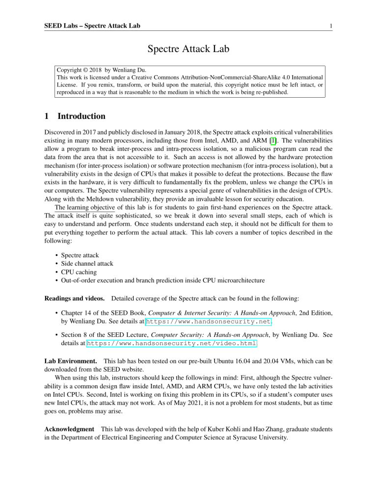 Spectre Attack Lab: CPU Vulnerability & Side-Channel Attacks