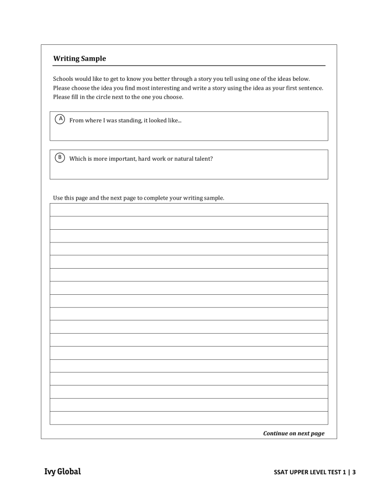 SSAT Writing Sample: Story Prompts & Assessment