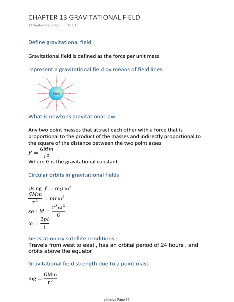 Physics: Gravitational Fields, Thermodynamics, SHM Lecture Notes