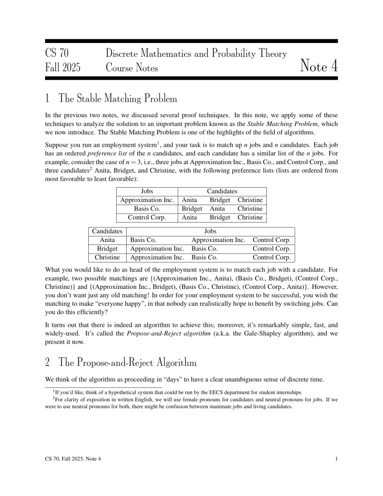 Stable Matching Problem: Algorithm & Analysis