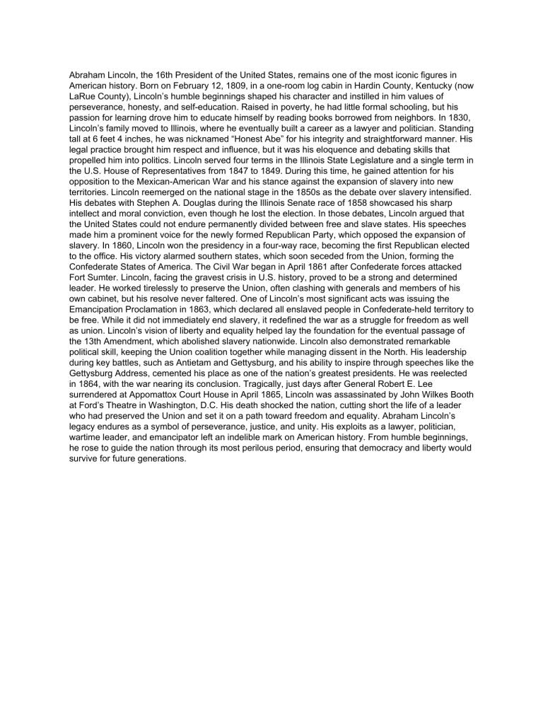 Abraham Lincoln: 16th President & Emancipation