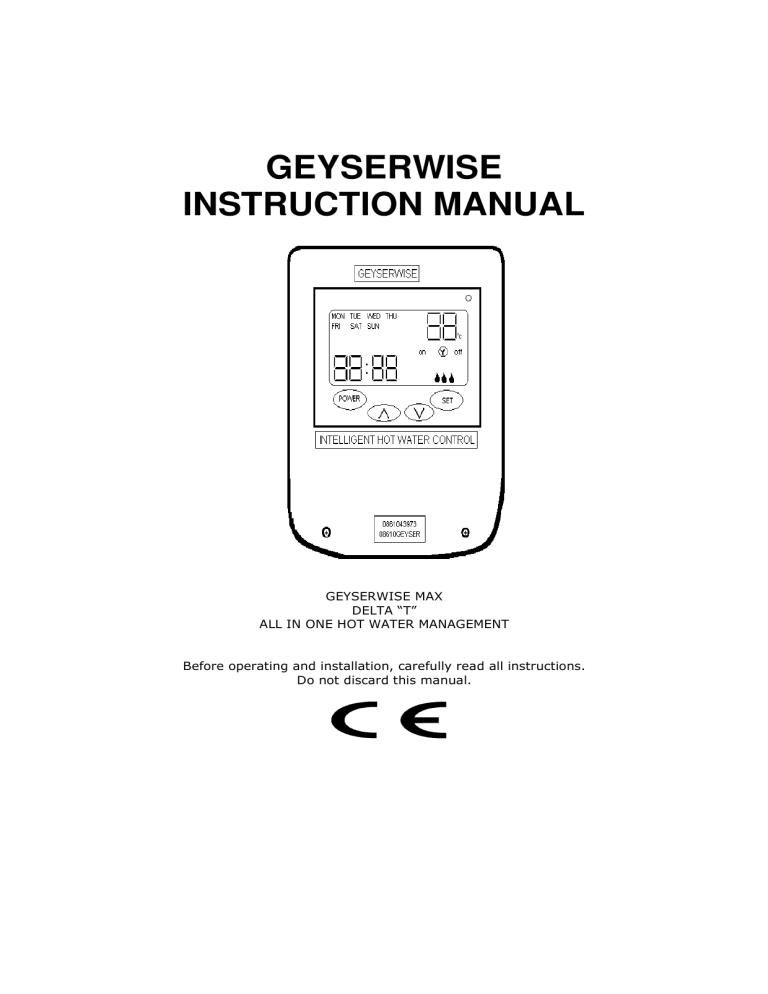 Geyserwise Max Delta T Hot Water Management Instruction Manual