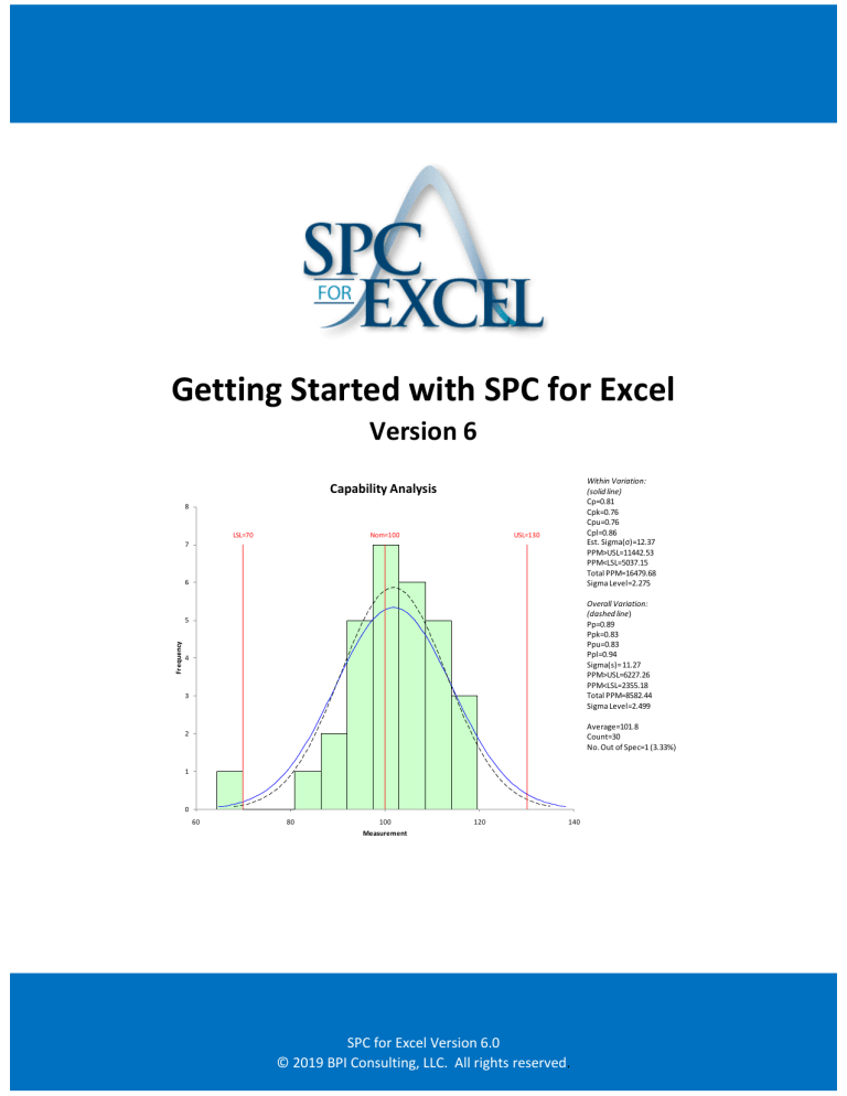 SPC for Excel Version 6: Getting Started Guide for Statistical Analysis