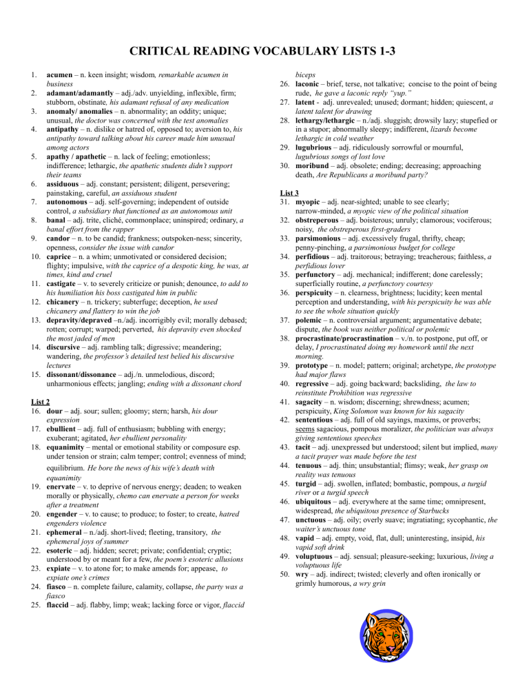 Critical Reading Vocabulary