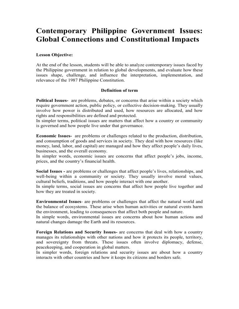 Philippine Government Issues: Global Connections & Constitutional Impacts