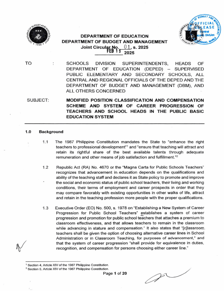 Modified Teacher & School Head Career Progression | DepEd-DBM Circular 2025