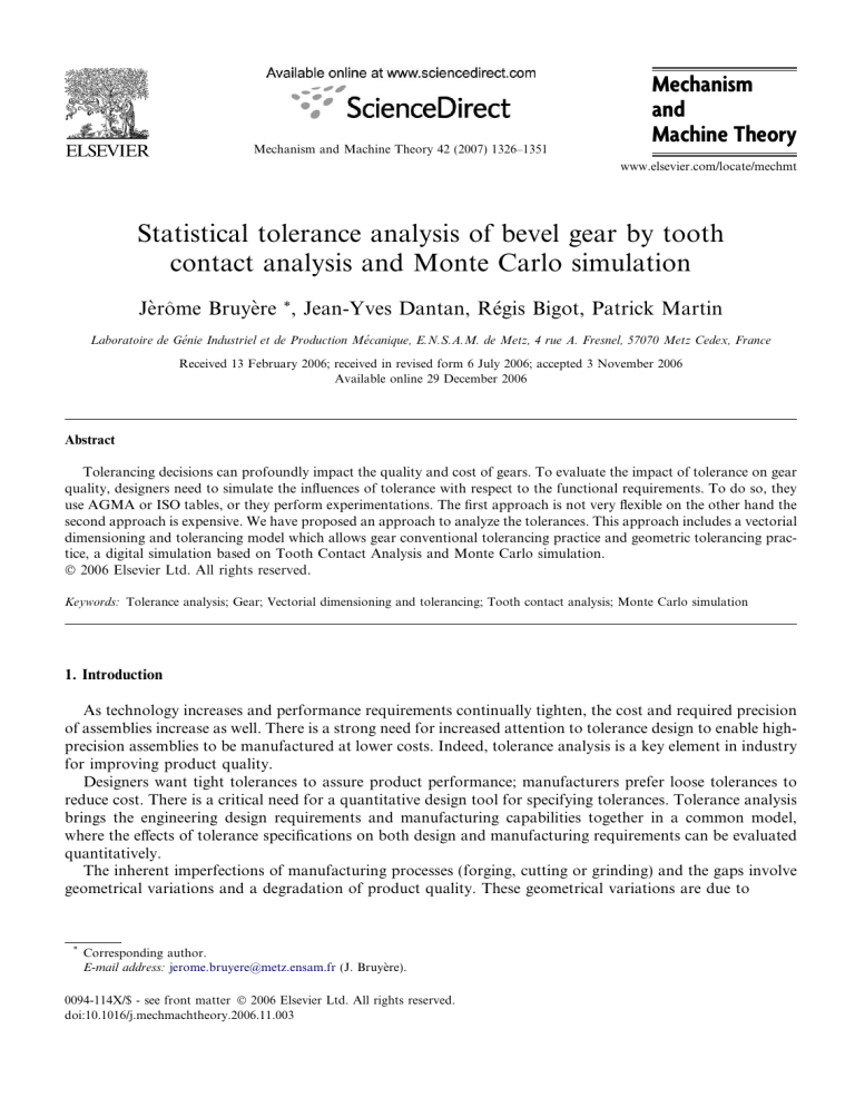 Bevel Gear Tolerance Analysis: TCA & Monte Carlo Simulation