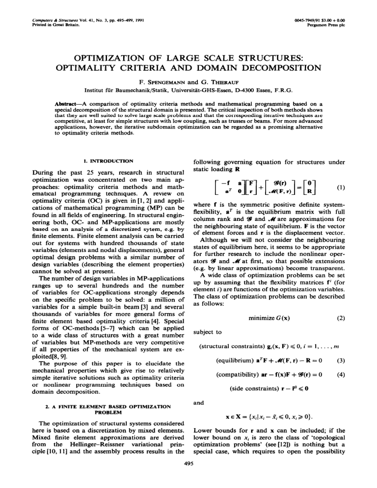 Structural Optimization: Criteria & Decomposition