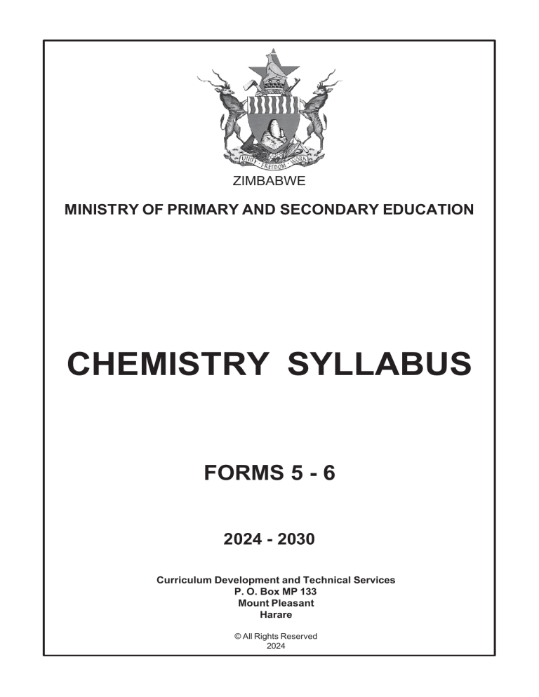 Zimbabwe Chemistry Syllabus Forms 5-6 (2024-2030) | Secondary Education